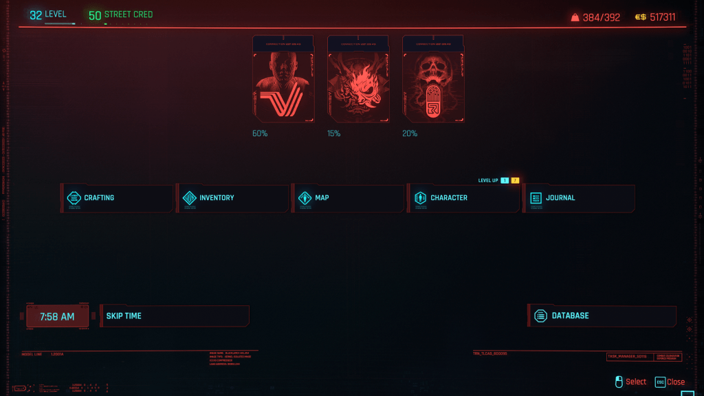 Easier method to toggle HUB MAP JOURNAL INVENTORY CRAFTING PERKS menus ...