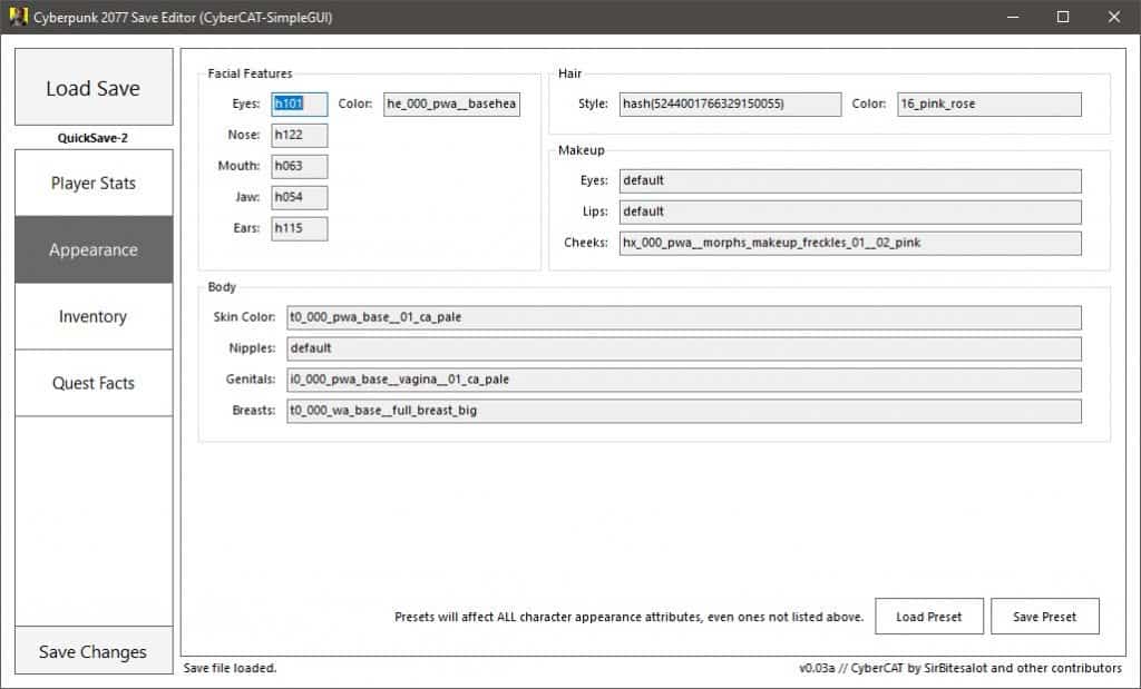 Two presets for Save Editor Project CyberCAT SimpleGUI by DeweySalt ...