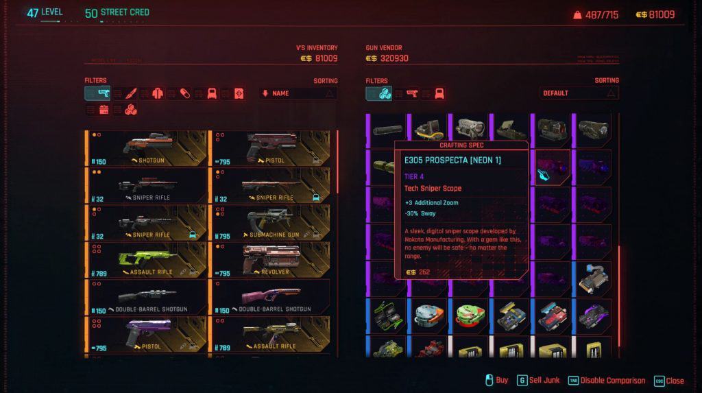 Craft All Scope Variants - Cyberpunk 2077 Mod