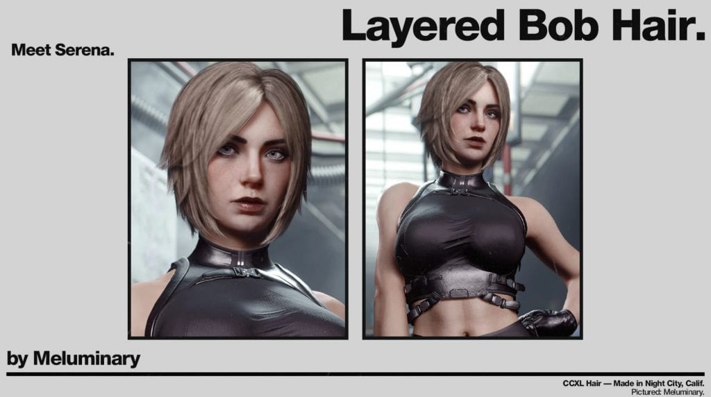 SERENA LAYERED BOB - CCXL HAIR v1 - Cyberpunk 2077 Mod